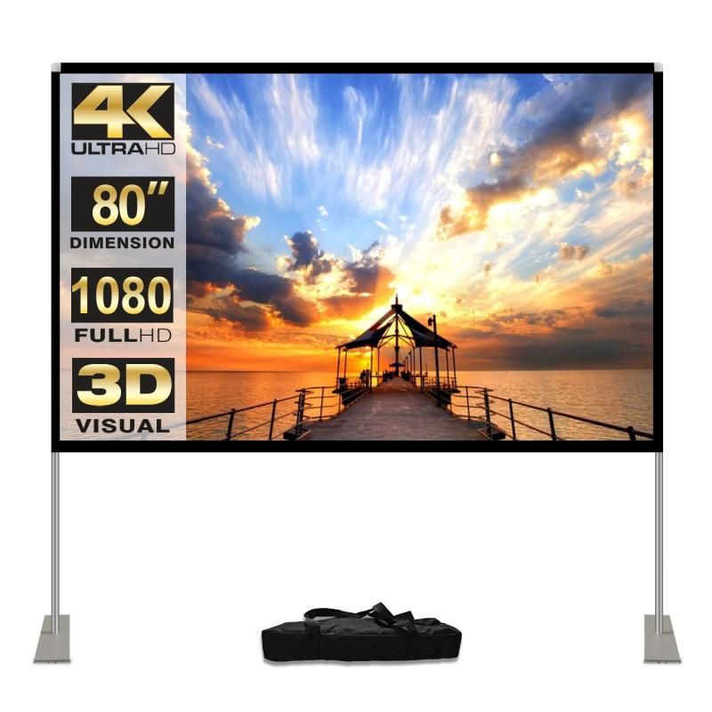 HOIN プロジェクタースクリーン 80インチ 4K 16-9 HD プロジェクタースクリーン 3D ポータブル 自立型タイプ アルミニウム マット 室内室外 視野角160° PPT ホーム ...