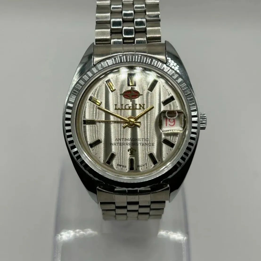 動作確認済 】稼働品 LIGUN リガン DE LUXE デラックス 手巻き式 腕時計 高級感 デイトジャスト 金属製 ケース ベルト 本体 ...