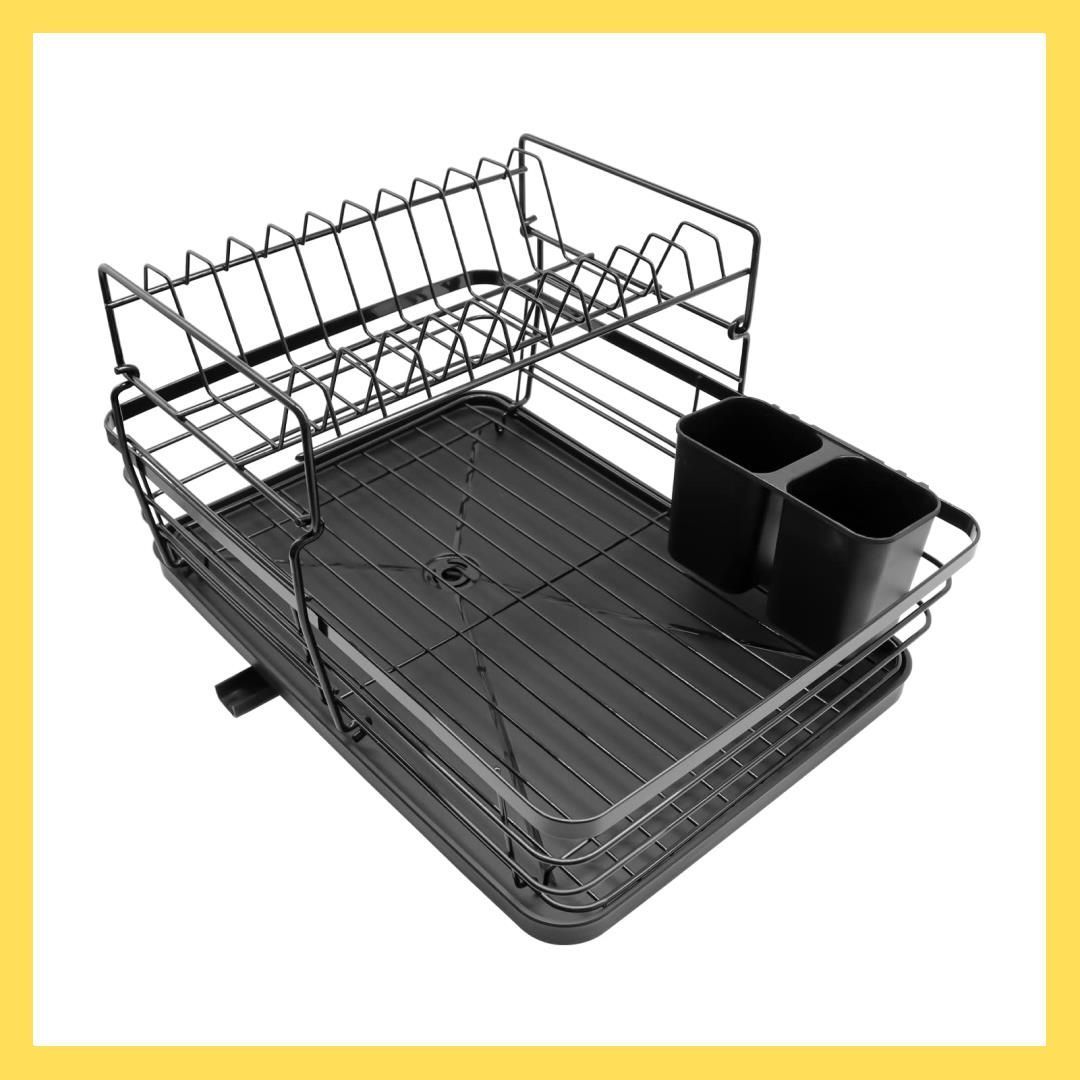 【人気】ブラック【2段式】 WKWW 水切りラック 大容量 2段式 食器乾燥 滑り止め 省スペース ステンレス製 水切りかご 台所用品に適用 ...