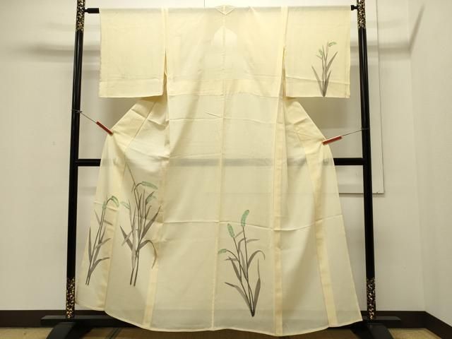 平和屋着物＊夏物 小紋 絽 葡萄蔦の葉文 正絹 逸品 CAAV1061ou