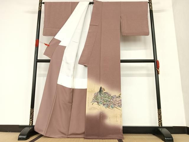 平和屋着物▽訪問着 単衣 風景人物文 暈し染め 金彩 正絹