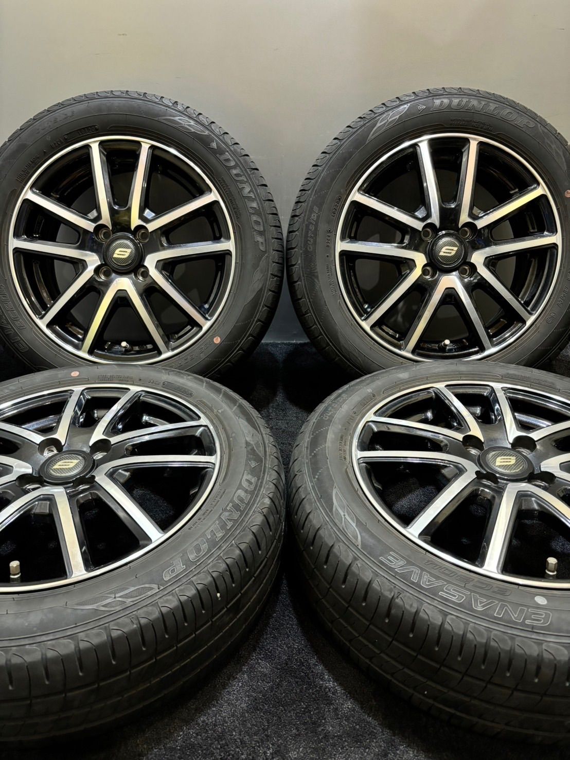 ★185/60R15 DUNLOP/ENASAVE EC204 20年製 社外アルミ 15インチ 5.5J +50 100 4H 夏タイヤ 4本 フィット シャトル フリード (南1-G376 ...