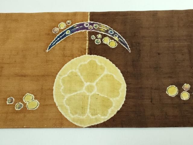 平和屋本店■超希少　東京友禅　久呂田明功　九寸名古屋帯　紬地　絞り　露芝花文　逸品　DZAA5454kh5 平和屋本店□超希少 東京友禅 久呂田明功 九寸名古屋帯 紬地 絞り 露芝