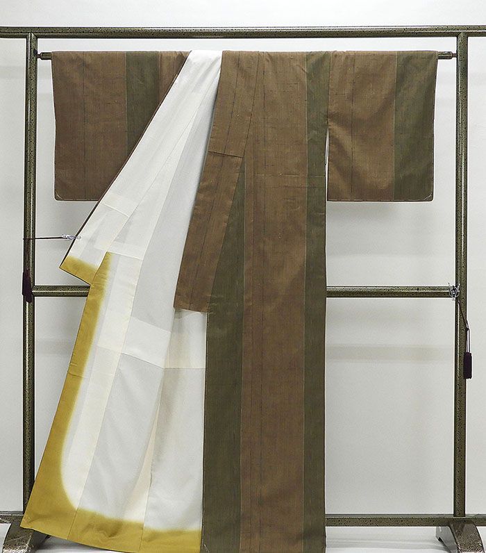 紬 未着用美品 正絹 縞模様 身丈164.5cm 裄丈66cm 紬 未使用 新古品