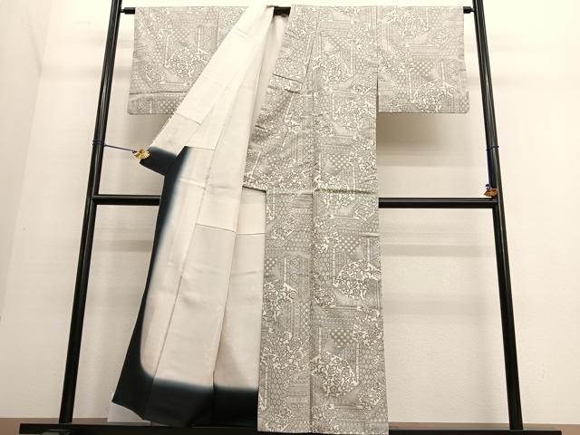 平和屋着物○本場大島紬 白大島 9マルキ 切嵌花文 正絹 逸品