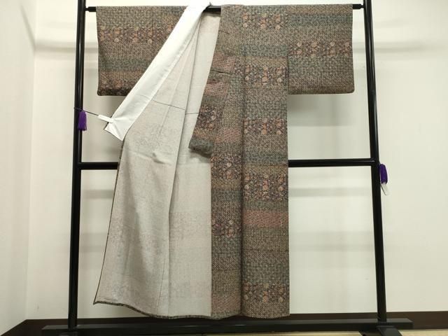 平和屋着物▽小紋 単衣 更紗花文 洗える着物 AAAW1734fy