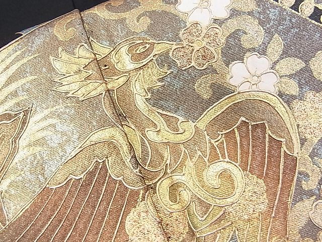 平和屋着物●豪華黒留袖　花鳥文　暈し染め　金彩　正絹　逸品　DAAZ7461ud 平和屋着物□豪華黒留袖 刺繍 枝花文 暈し染め 金彩 正絹 逸品 DAAR1927qp