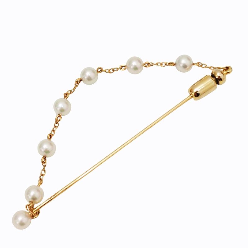 ミキモト MIKIMOTO ブローチ ジャボットピン アコヤ真珠 パール チェーン M刻印 18金 K18 3g ゴールド ホワイト 0225 - メルカリ