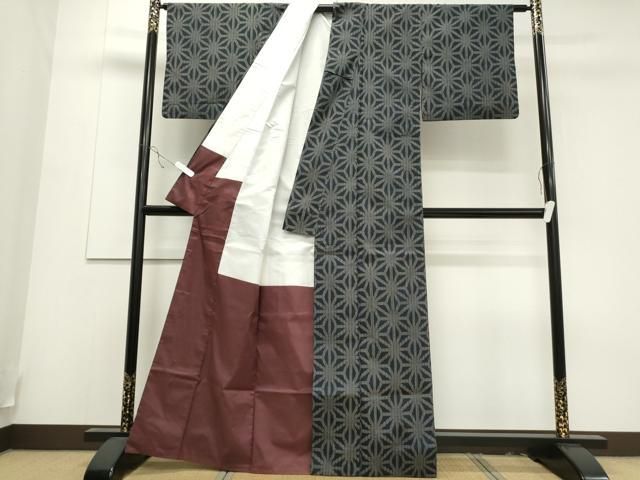 平和屋着物▽本塩沢 単衣 麻の葉文様 正絹 逸品 DAAV9651sf 平和屋着物