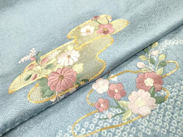 平和屋着物▽訪問着 駒刺繍 絞り 天井宝尽くし文 金糸 ロング丈 正絹