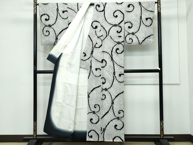 平和屋本店□極上 本疋田絞り 小紋 唐草文 黒地 逸品 CZAA2918s5