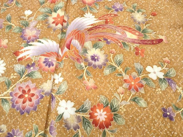 平和屋着物□訪問着 鳳凰舞蝶花唐草文 たたき染め 金彩 正絹