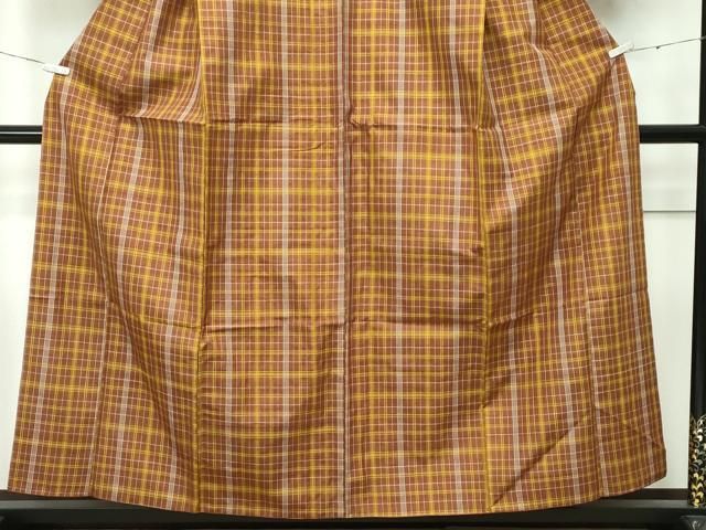 平和屋本店■極上　無形文化財　本場黄八丈　近藤傳　草木染　手織　紬　格子柄　焦茶色地　やまと誂製　逸品　未使用　CZAA2719s5 平和屋本店□極上 無形文化財 本場黄八丈 近藤傳 草木染 手織 紬 格子