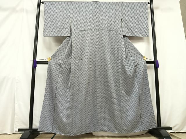 平和屋着物▽上質な小紋 単衣 絞り 斜線花文 正絹 逸品 未