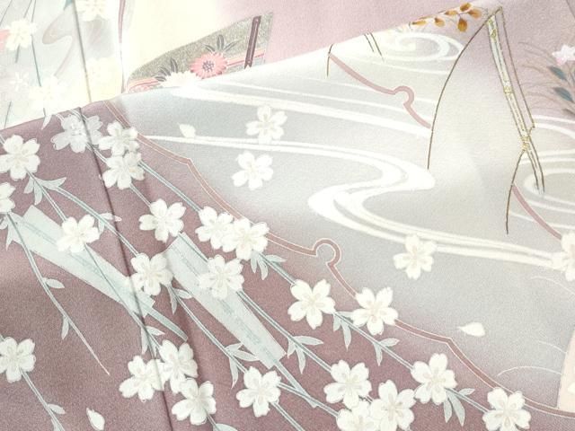 平和屋着物○訪問着 扇流水舞桜文 暈し染め 金彩 正絹 逸品 未使用