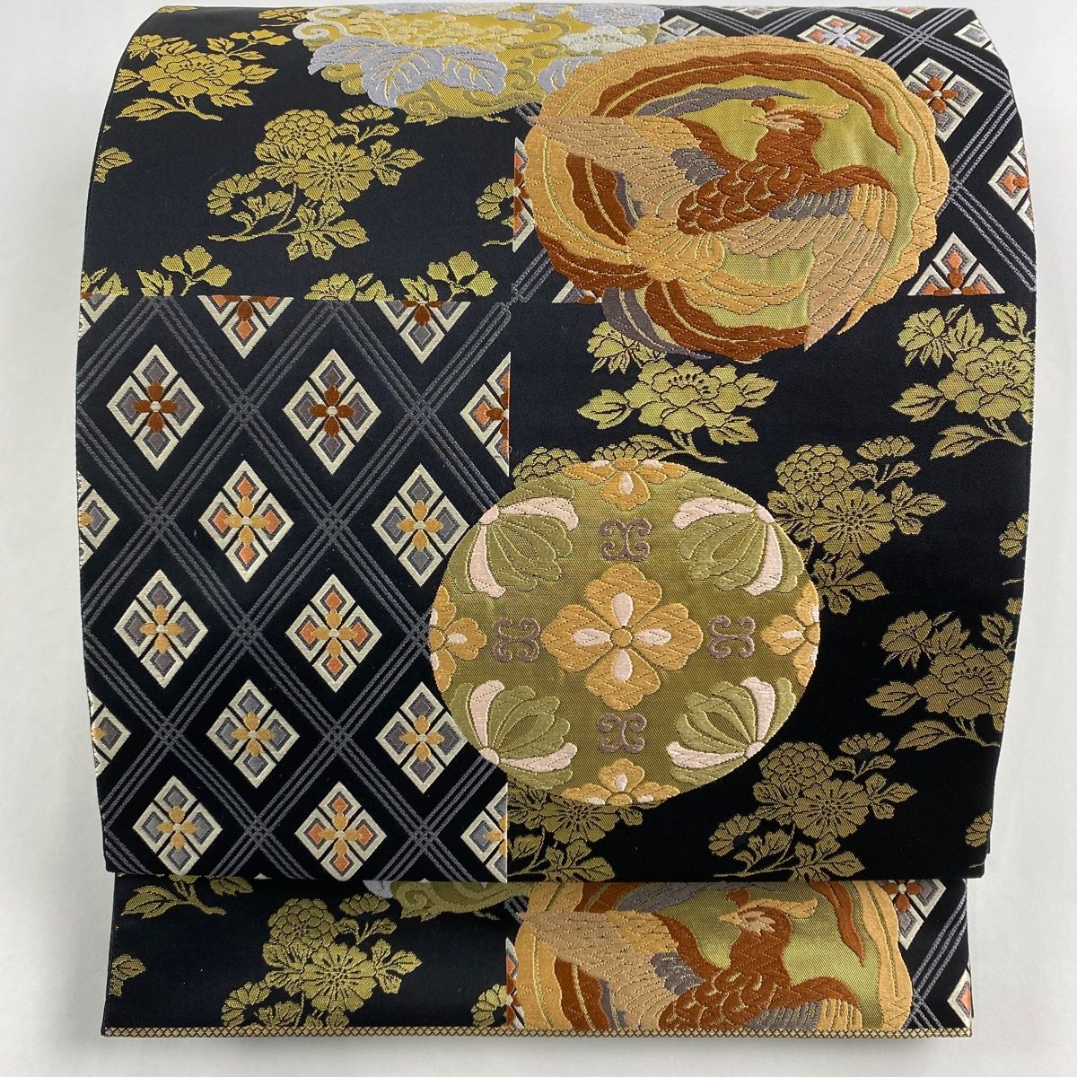 袋帯 美品 秀品 草花 鳥丸文 黒 六通 正絹 【中古】 - メルカリ 袋帯 美品 秀品 草花 鳥丸文 黒 六通 正絹 【中古】 - メルカリ