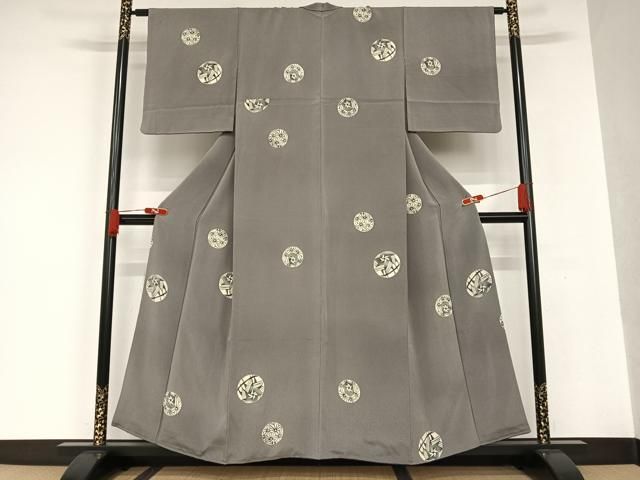 平和屋着物▽上質な小紋 単衣 椿 鬼しぼ縮緬 正絹 逸品 DAAR5358du