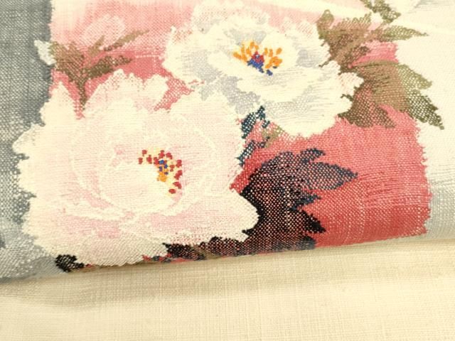 平和屋着物○西陣 老舗 渡文謹製 手織 真綿紬 八寸名古屋帯 紬地 草花