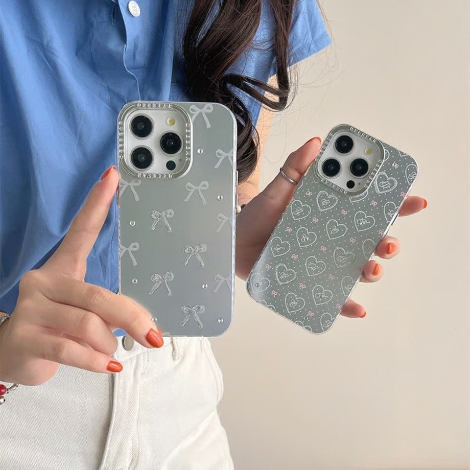 Ribbon heart matte silver iphoneケース - メルカリ