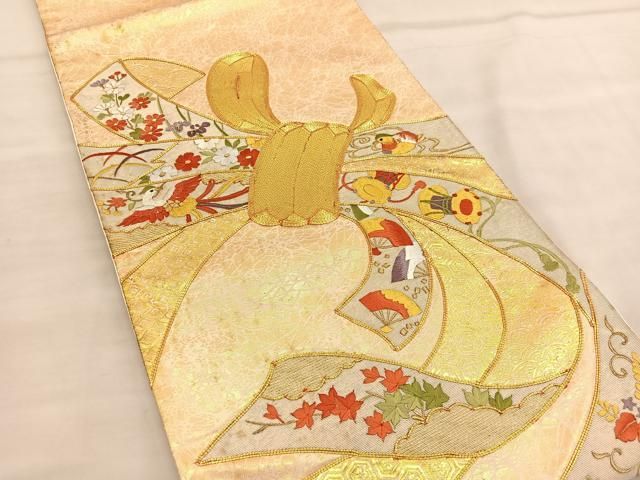 平和屋着物◎太鼓柄袋帯 風景花文 金銀彩 正絹 逸品 DAAJ7662fc