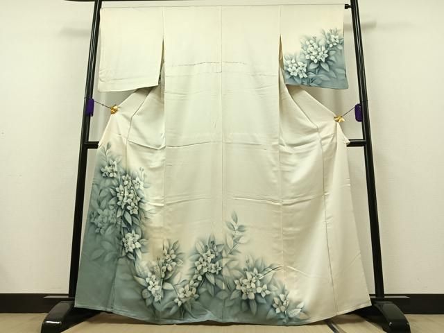 平和屋着物▽訪問着　単衣　手描き　草花文　暈し染め　正絹　逸品　AAAZ7808jh 平和屋着物▽訪問着 単衣 手描き 草花文 暈し染め 正絹 逸品