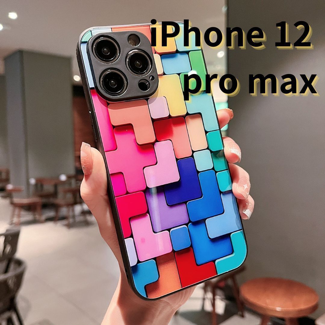 【SHOPS】iPhone12 pro max スマホケース 黒 テトリス柄 カラー おしゃれ かわいい E044 - メルカリ