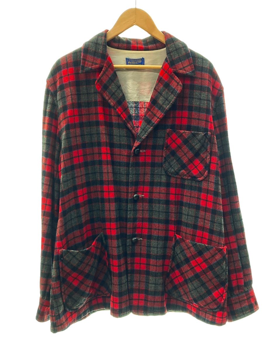 ペンドルトン PENDLETON 50's Vintage ウール テーラード 3つポケット くるみボタン 赤 黒 青 灰色 ジャケット チェック マルチカラー Lサイズ 104MT-115 ...