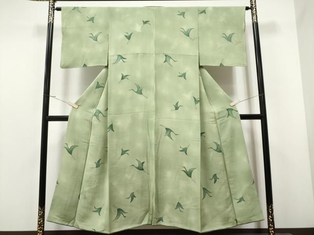 平和屋着物▽上質な小紋 単衣 檜扇花蝶文 金彩 正絹