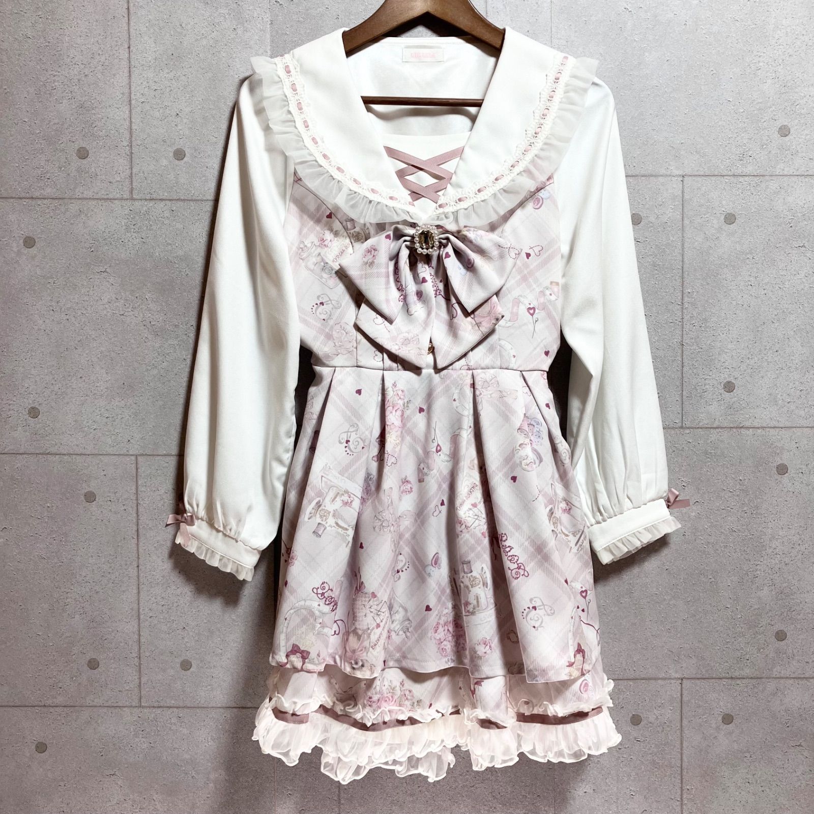 LIZ LISA リズリサ sewing bear柄 セットアップ 長袖 ワンピース LIZ LISA リズリサ sewing bear柄 セットアップ 長袖 ワンピース