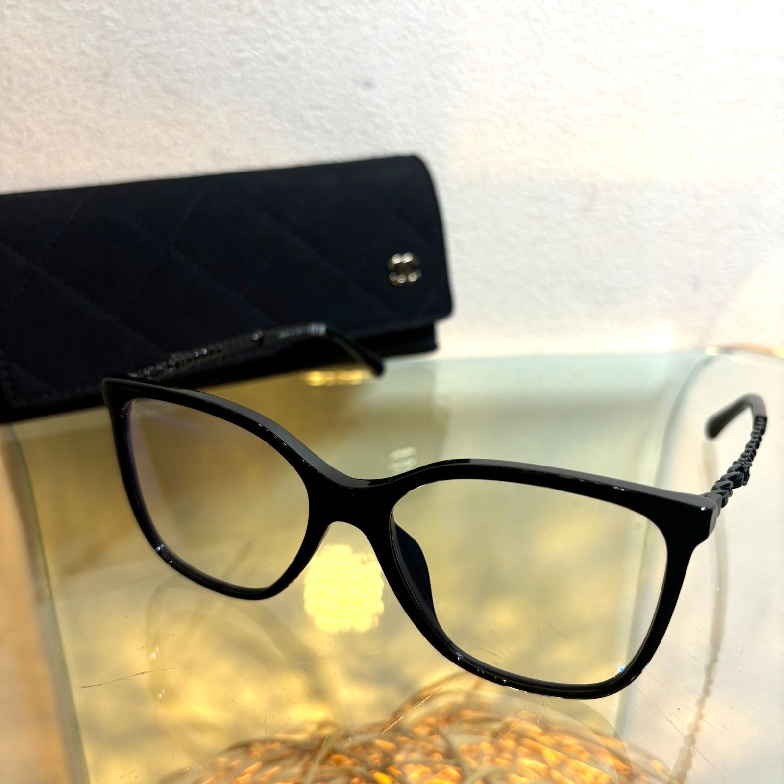 ΩNA4393 大人気! CHANEL サングラス メガネ 伊達眼鏡 3441-S-A ココマーク レザー チェーン ブラック 54 17 ...