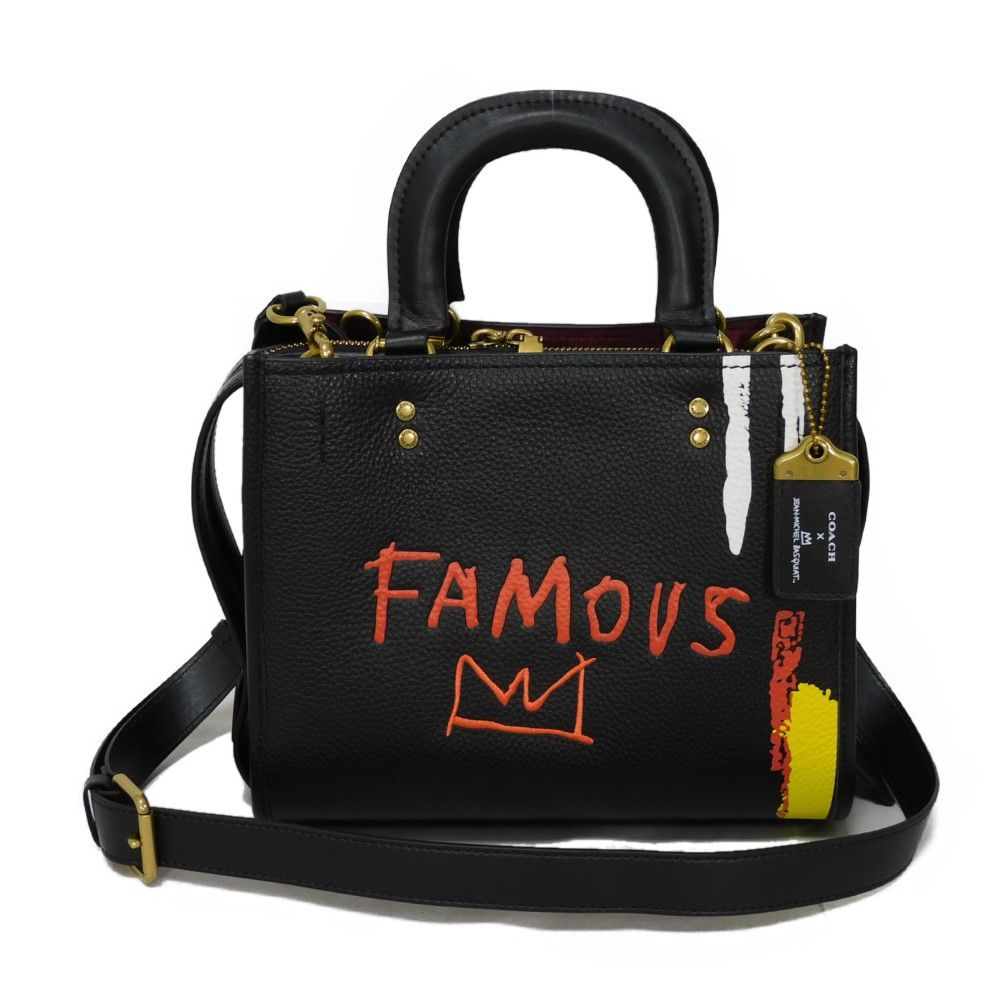 COACH コーチ バスキア ローグ 25 王冠 ペブル マルチカラー 3WAY ショルダーバッグ 美品 Famous ブラック ハンドバッグ ...