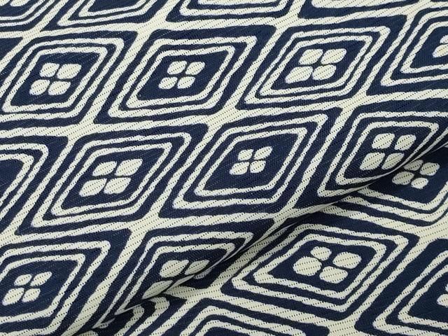 平和屋着物▽上質な小紋 単衣 型染め 切嵌吉祥文 黒地