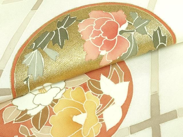 平和屋本店□極上 銀座きしや 塩瀬 九寸開き名古屋帯 籬花丸文 蒸栗色