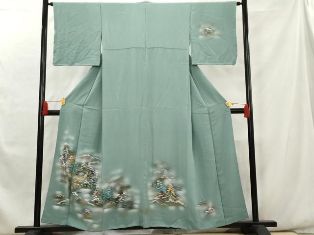 平和屋着物□訪問着 手描き 樹林風景文 暈し染め 金彩 正絹 逸品