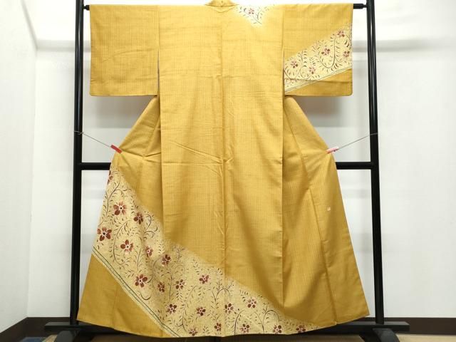 平和屋着物○上質な色無地 草花地紋 青碧色 正絹 逸品 未