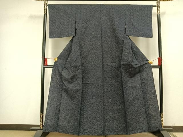 平和屋着物▽上質な紬　単衣　分銅青海波　正絹　逸品　AAAU8606fy 平和屋着物▽上質な紬 単衣 分銅青海波 正絹 逸品 AAAU8606fy