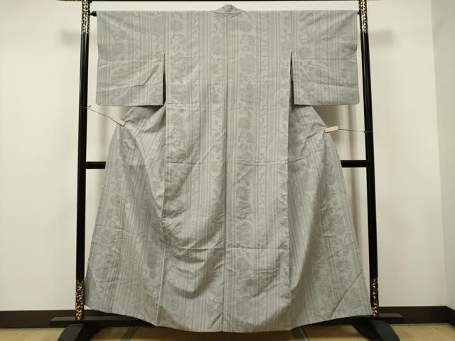 平和屋着物▽結城紬 奥順 はたおり娘 単衣 80亀甲 縞