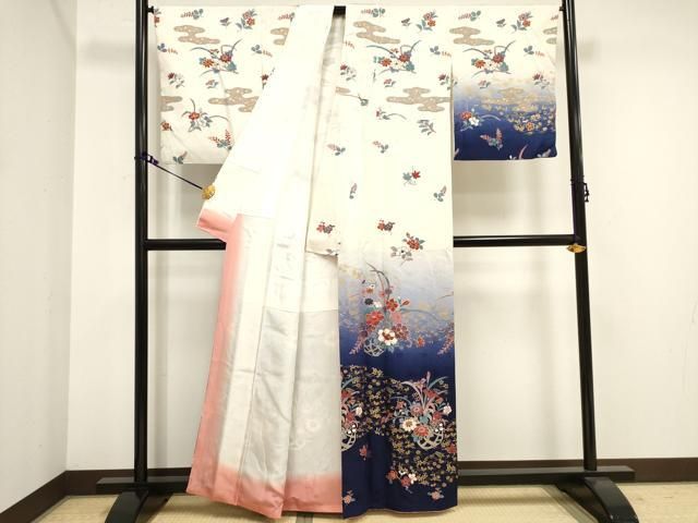 平和屋着物＃道中着 地紙文 暈し染め 正絹 逸品 CAAW4966dy