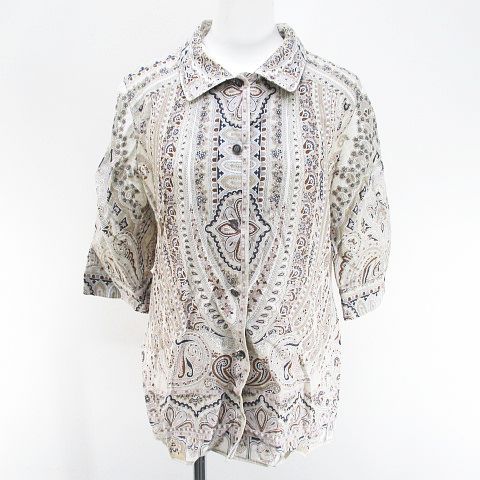 ミモモーダ MIMO MODA ペイズリー柄 七分袖 シャツ ブラウス ニット 麻 リネン 44 ベージュ系 日本製 透け感 切替 綿 コットン - メルカリ