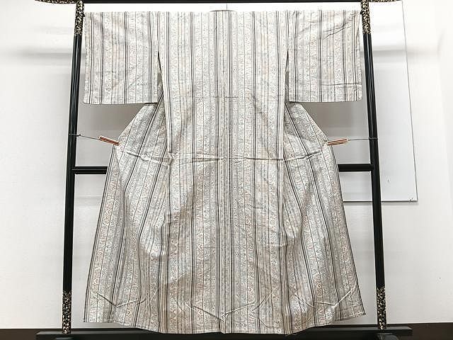 平和屋着物▽上質な紬 単衣 80亀甲 舞花文 正絹 逸品 AAAZ9167fy