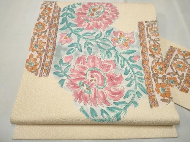 平和屋着物○九寸名古屋帯 作家物 更紗花唐草文 正絹 逸品