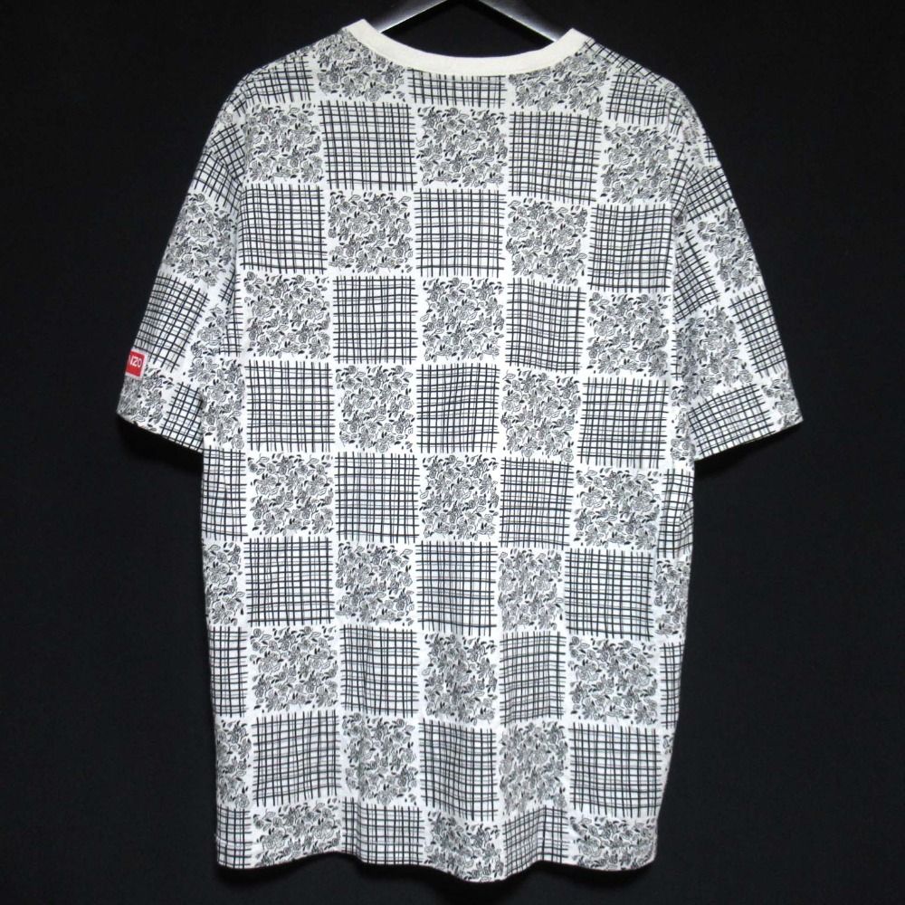 美品 KENZO ケンゾー フラワー柄×チェック柄 プリント 半袖 Tシャツ L