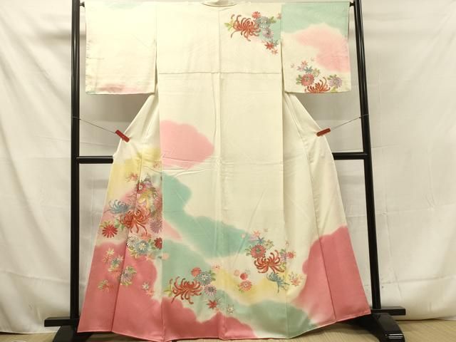 平和屋着物 上質な小紋 休み鳥草花文 銀彩 正絹 逸品 CAAP1894ze