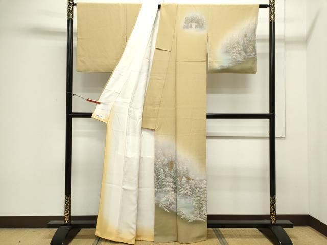 平和屋着物○上質な色無地 人物風景地紋 虹色 正絹 逸品 未