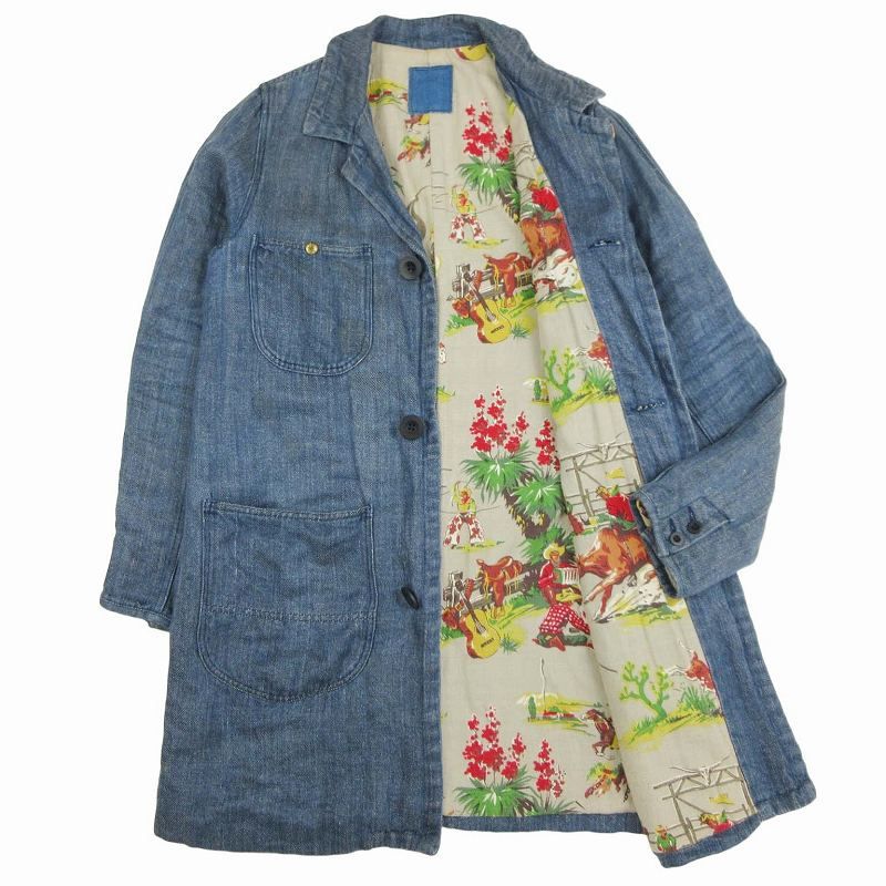 14AW ビズビム VISVIM ICT ENGINEER COAT エンジニア コート ミドル丈 リネン インディゴ カウボーイ 総柄裏地 ...