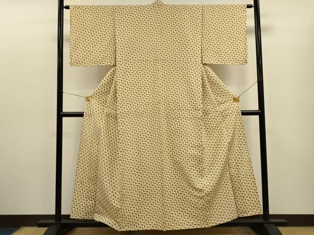 平和屋着物▽上質な紬 単衣 幾何学文様 高島屋扱い 正絹 逸品