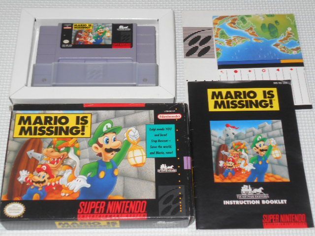 SFC★MARIO IS MISSING SNES 海外版 北米版 マップ付 端子清掃済★箱付・説明書付・ソフト付★動作確認済 - メルカリ