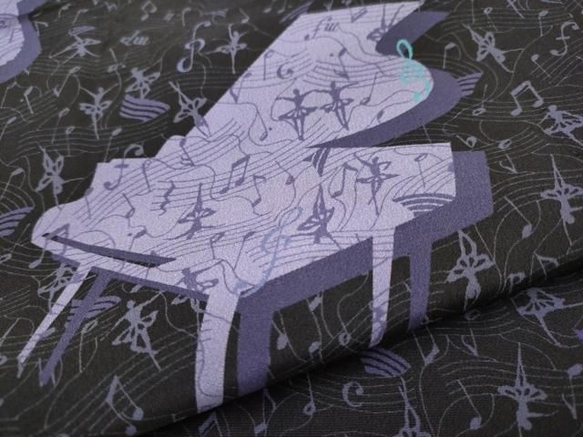 平和屋本店□上質な長襦袢 無双仕立て 楽器 音符 バレリーナ 黒地