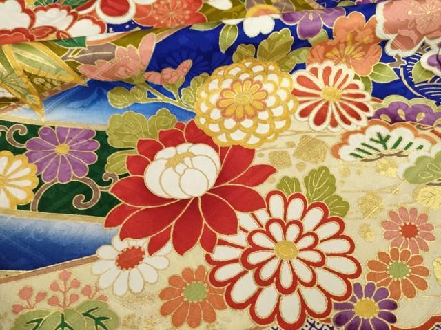 平和屋着物○豪華振袖 駒刺繍 几帳花鞠文 金彩 ロング丈 正絹 逸品