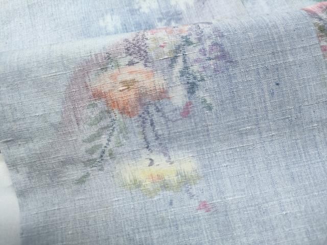 平和屋着物○本真綿紬 小千谷紬 草花文 反端付き 正絹 逸品 未使用